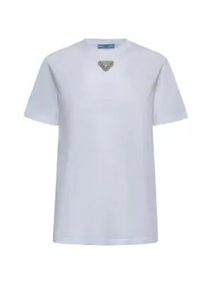 Prada Cotton T-shirt With Rhinestone Embellished Logo Plaque - Multicolor