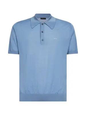 Prada Abbigliamento Aviator Blue Superfine Wool Short-sleeved Polo Shirt - Multicolor