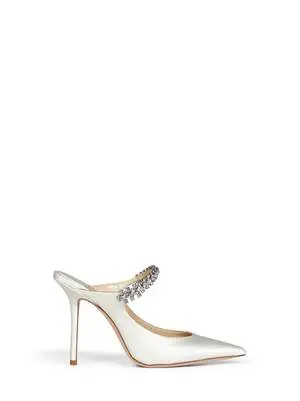JIMMY CHOO Jimmy Choo Ivory Crystal Embellished Satin Mules Multicolor