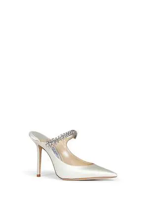 JIMMY CHOO Ivory Crystal Embellished Satin Mules - Multicolor