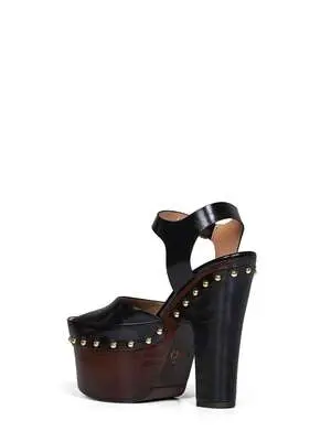 Chloé Black Shiny Calfskin Leather Meret Platform Clogs