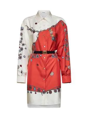 Versace Printed Silk Twill Belted Mini Dress - Multicolor