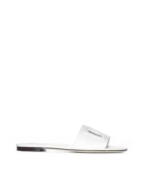 Dolce & Gabbana Dolce & Gabbana White Leather Cut-Out Logo Slide Sandals Multicolor