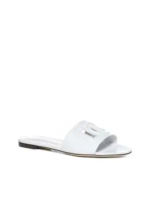 Dolce & Gabbana White Leather Cut-out Logo Slide Sandals - Multicolor