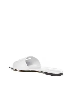 Dolce & Gabbana White Leather Cut-out Logo Slide Sandals - Multicolor
