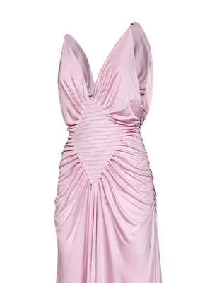 Versace Pastel Pink Liquid Viscose Jersey Evening Dress With Medusa Hardware - Multicolor