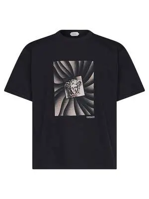 Versace Black Cotton Jersey Printed Regular T-shirt - Multicolor