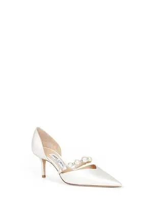 JIMMY CHOO Aurelie 65 Ivory Satin Pumps With Pearl And Crystal Embellishments - Multicolor
