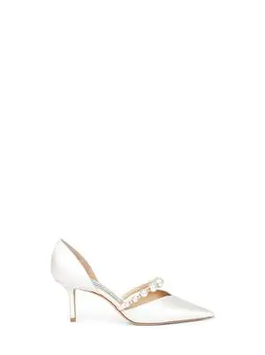 JIMMY CHOO Jimmy Choo Aurelie 65 Ivory Satin Pumps With Pearl And Crystal Embellishments Multicolor