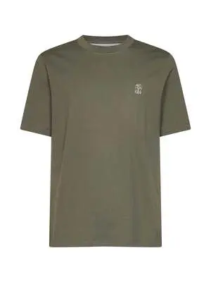 Brunello Cucinelli Camouflage Green Cotton Jersey Logo Crewneck T-shirt - Multicolor