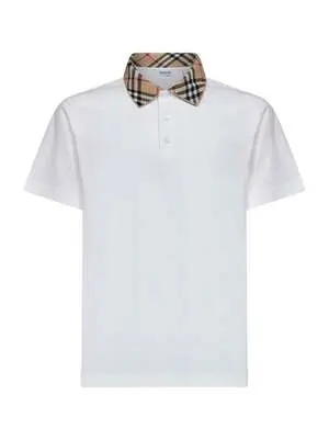 Burberry Burberry Men Chalk White Cotton Pique Polo Shirt With Check Collar Multicolor