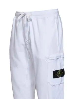Stone Island White Organic Cotton Fleece Cargo Joggers