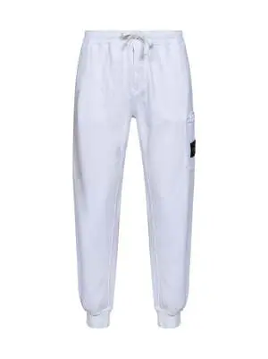 Stone Island White Organic Cotton Fleece Cargo Joggers - Multicolor