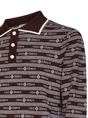 Casablanca Dark Brown Wool Knit Wordmark Polo Shirt