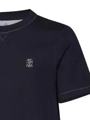 Brunello Cucinelli Navy Blue Solomeo Crest Crewneck T-shirt