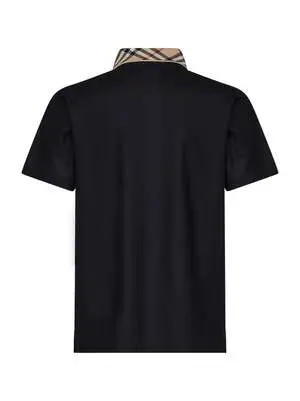 Burberry Black Cotton Pique Polo Shirt With Check Collar