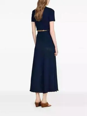 Sandro Pointelle-knit Flared Skirt - Blue