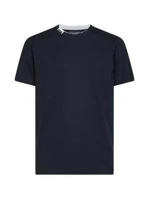 Dolce & Gabbana Dark Blue Cotton Jersey T-shirt With Logo Label - Multicolor