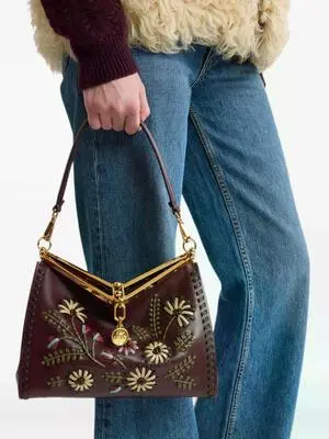 Etro Medium Leather Vela Bag With Threading And Floral Motif