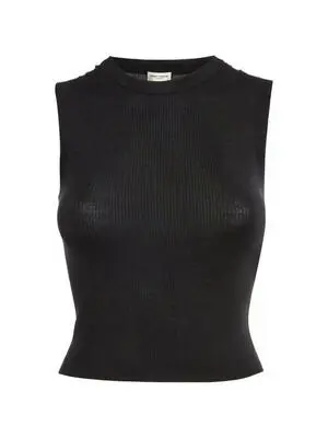 Saint Laurent Ribbed Knit Sleeveless Top - Black