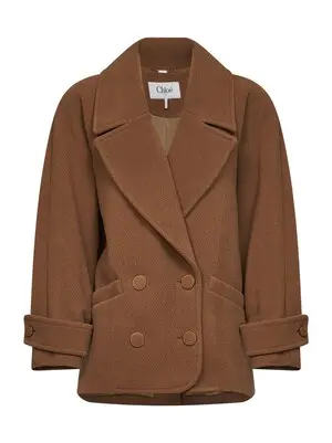 Chloé Dusty Camel Herringbone Wool Short Coat - Multicolor
