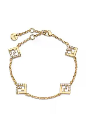 Fendi Forever Ff-motif Crystal-embellished Bracelet - Gold