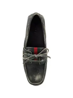 Gucci Striped Lace-up Boat Shoes