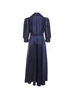Badgley Mischka Belted Puff-sleeve Maxi Gown