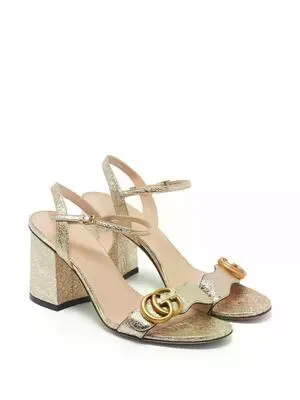 Gucci Gg Marmont Tone Metallic Leather Block Heel Sandals