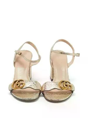 Gucci Gg Marmont Tone Metallic Leather Block Heel Sandals