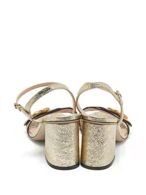 Gucci Gg Marmont Tone Metallic Leather Block Heel Sandals
