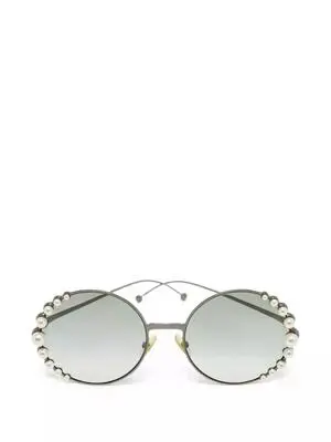 Fendi Pearl-embellished Round-frame Sunglasses - Grey