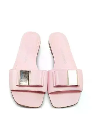 FERRAGAMO Leather Bow Detail Flat Sandals