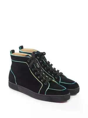 CHRISTIAN LOUBOUTIN Suede Iridescent Piping High Top Sneakers