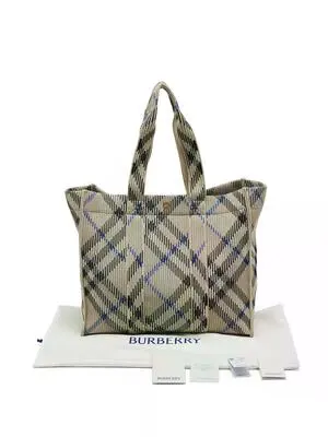 Burberry Check Knitted Tote Bag - Neutrals