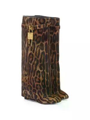 Givenchy Shark Lock Leopard-print Calf Hair Knee-high Boots
