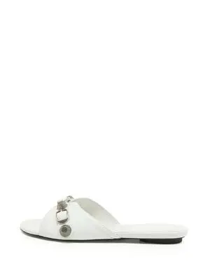 Balenciaga Le Cagole Leather Flat Sandals - White