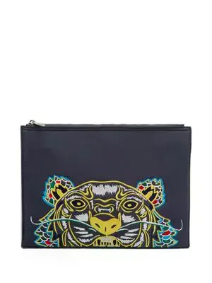 Kenzo Tiger-embroidered Pouch - Grey
