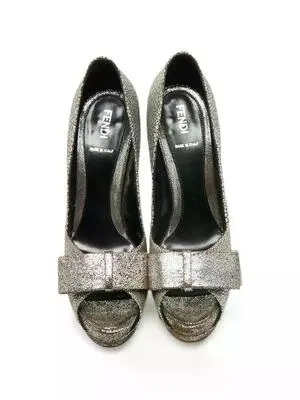 Fendi Tone Brocade Bow Detail Platform Stiletto Pumps