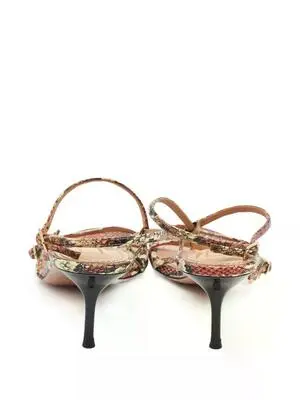 AQUAZZURA Embossed Python Leather Strappy Heeled Sandals - Red