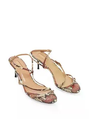 AQUAZZURA Embossed Python Leather Strappy Heeled Sandals - Red