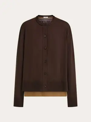 FERRAGAMO Pure Wool Cardigan With Silk Panel Detail