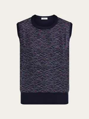 FERRAGAMO Sleeveless Wool Knit Top With Silk Panel - Blue