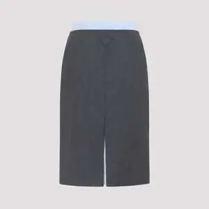 Prada Layered Wool Midi Skirt With Integrated Cotton Underskirt