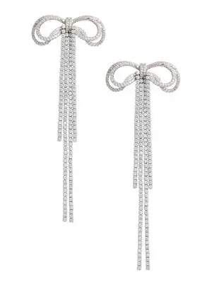 SELF-PORTRAIT SELF-PORTRAIT Silver-Tone Metal Bow And Crystal Drop Earrings