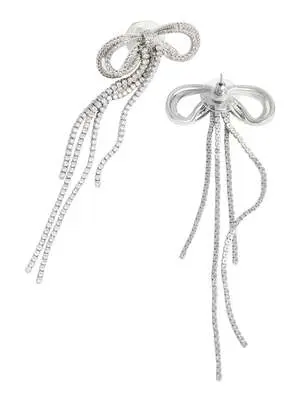 SELF-PORTRAIT Silver-tone Metal Bow And Crystal Drop Earrings