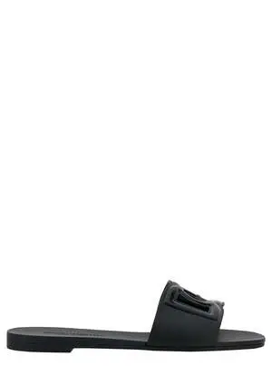 Dolce & Gabbana Flats With Cut-out Band And Dg Logo In Soft Rubber - Black