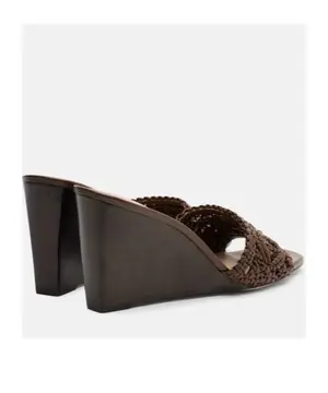 Veronica Beard Ellen Macramé Leather Wedge Mules
