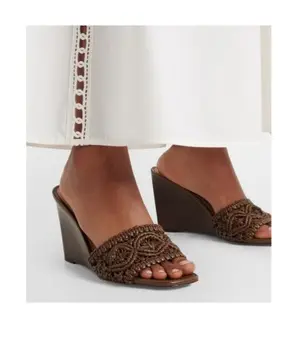 Veronica Beard Ellen Macramé Leather Wedge Mules