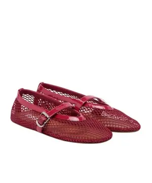 ALAÏA Alaia Red Fishnet And Patent Leather Mary Jane Flats